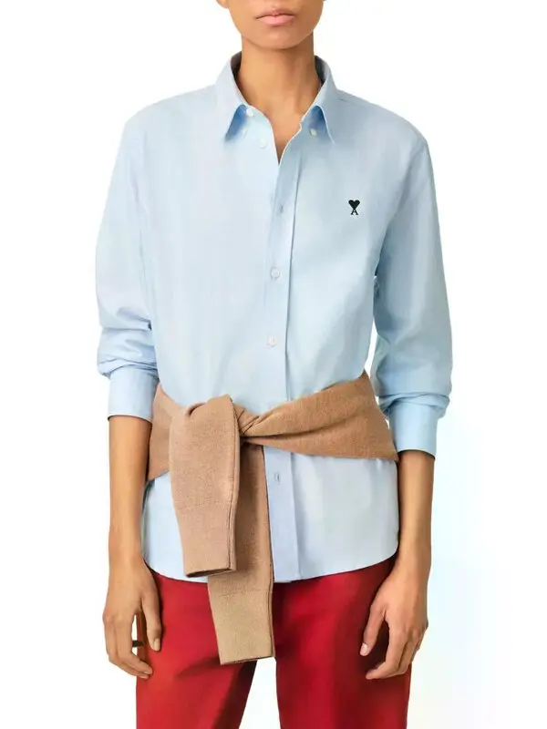 AMI Paris Cotton Shirt With De Coeur Embroidery