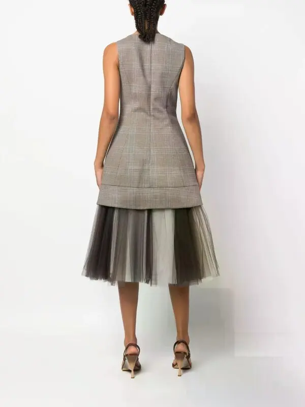 Moschino Glen Plaid Tulle-underlayer Midi Dress