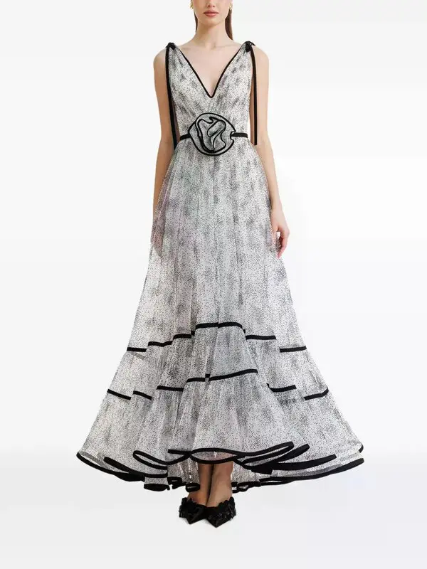 GEMY MAALOUF Flower-embellished Tiered Dress
