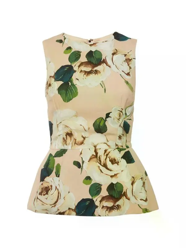 Dolce & Gabbana Sleeveless Floral Print Peplum Top