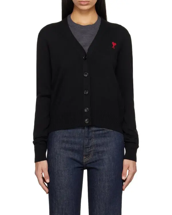 AMI Paris De Coeur Logo Embroidered Buttoned Cardigan