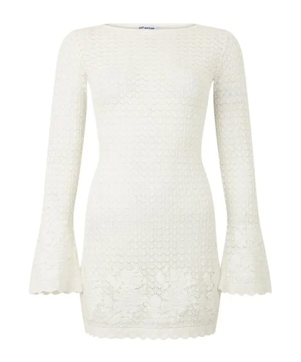 SELF-PORTRAIT Open Back Knitted Mini Dress - White