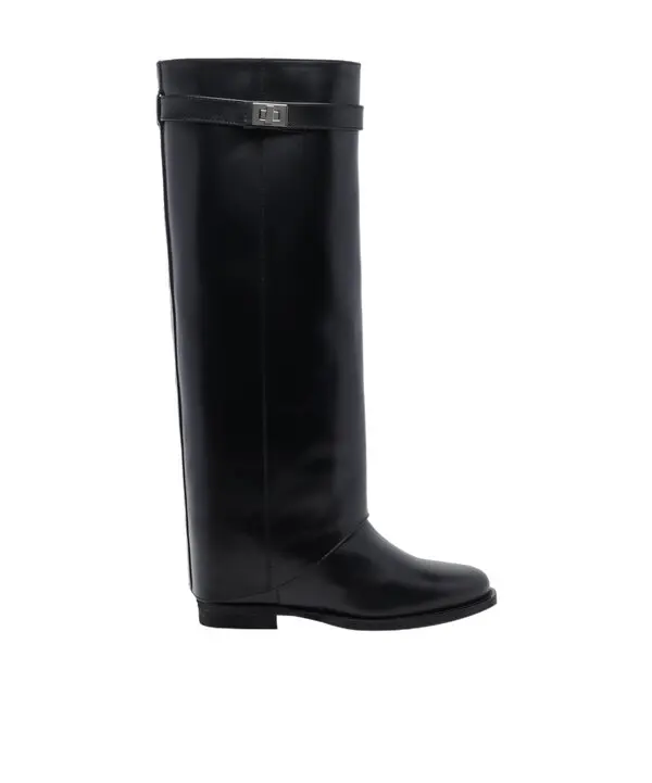 VIA ROMA 15 Leather Knee-high Boots With Buckle Detail - Black