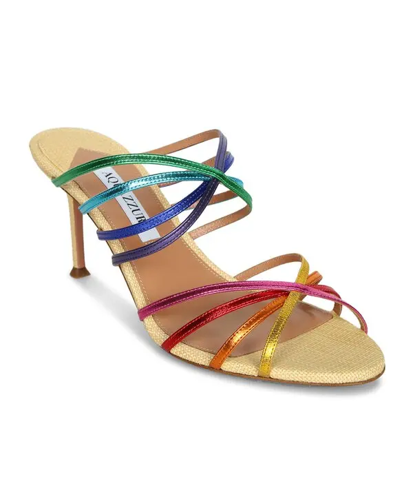 AQUAZZURA Metallic Strappy Slip-on Sandals