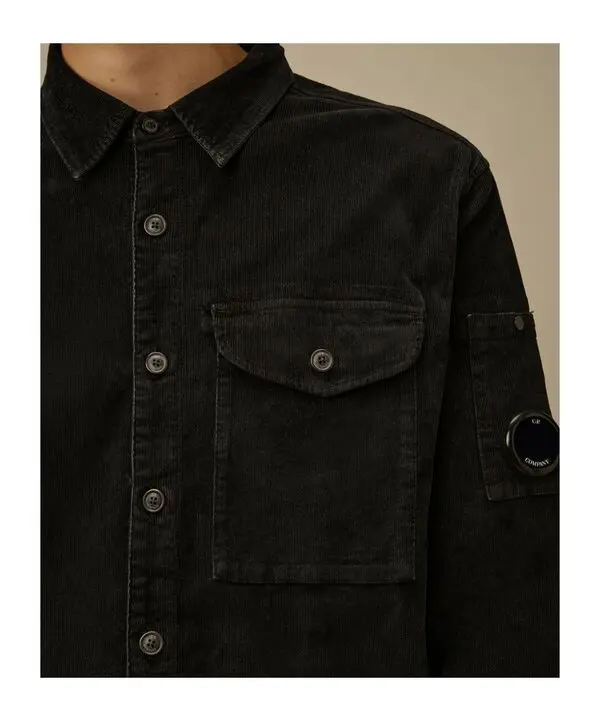 C.P. COMPANY Corduroy Lens Long Sleeved Buttoned Shirt - Black