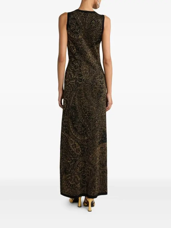 Etro Maxi Dress In Metallic Paisley Jacquard - Black