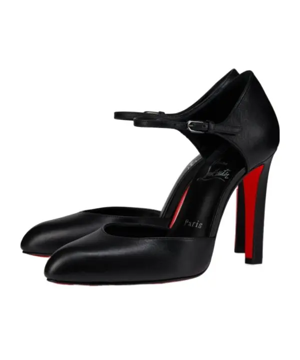 CHRISTIAN LOUBOUTIN Leather Almond Toe Pumps With Adjustable Ankle Strap - Black