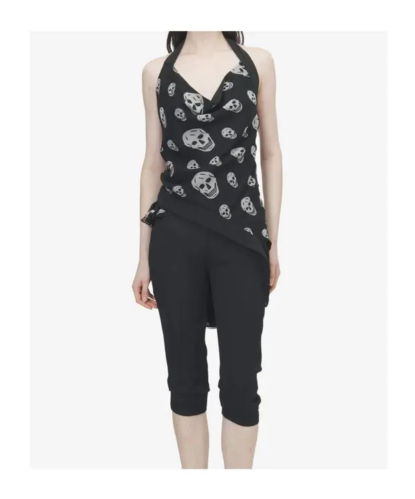 Alexander McQueen Skull Print Asymmetric Halter Top - Black/white