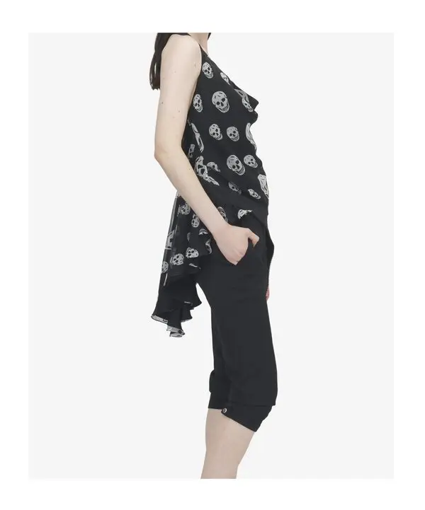 Alexander McQueen Skull Print Asymmetric Halter Top - Black/white