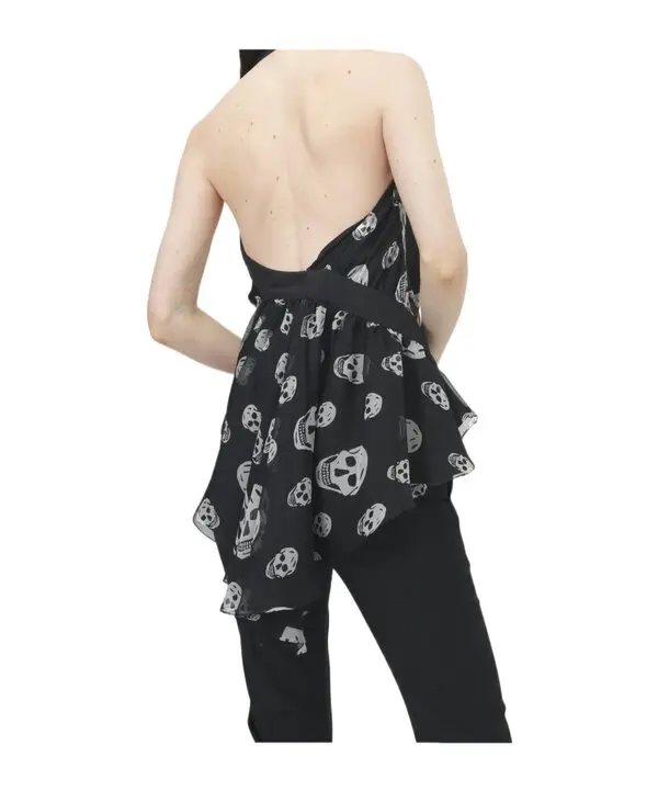 Alexander McQueen Skull Print Asymmetric Halter Top - Black/white
