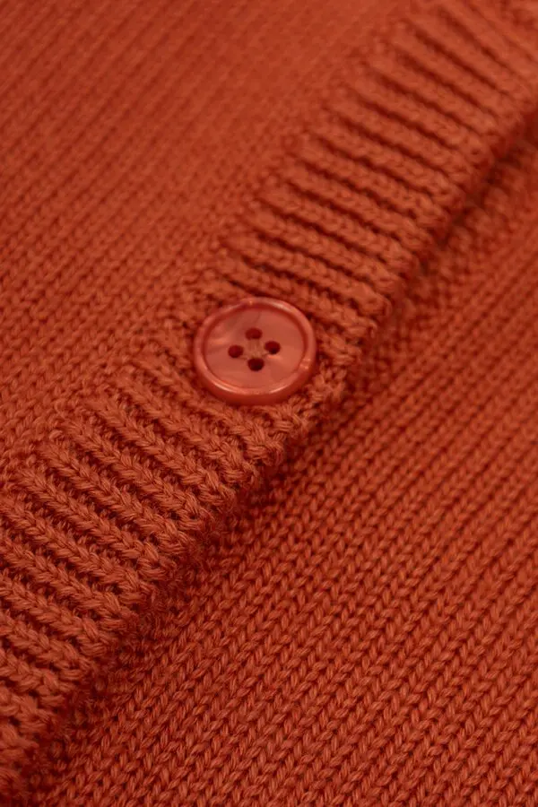 Bonpoint Long Sleeve Cardigan With Ribbed Neckline And Pockets