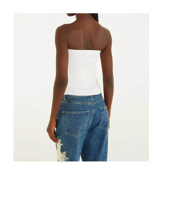 Farm Rio Strapless Ruched Tank With Asymmetrical Ruffle Detail