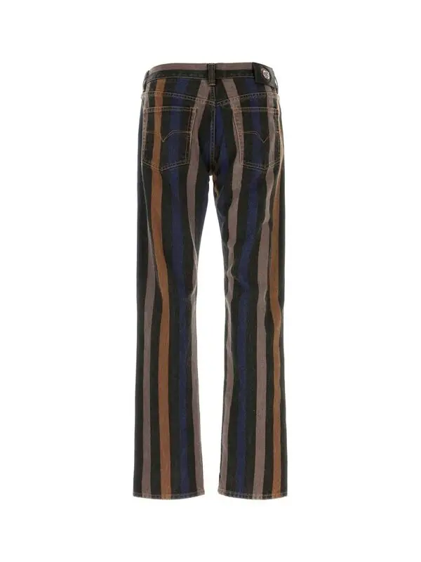 Versace Striped Straight Leg Jeans - Black