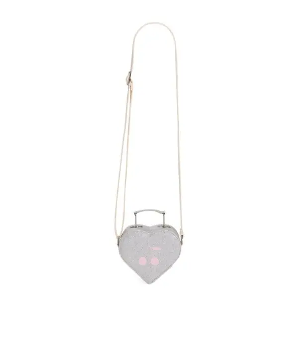 Bonpoint Heart-shaped Bag With Silver Sequins And Cherry Applique - White