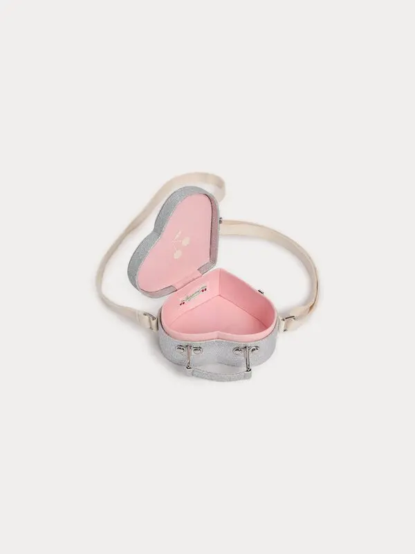 Bonpoint Heart-shaped Bag With Silver Sequins And Cherry Applique