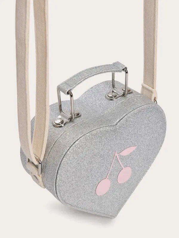 Bonpoint Heart-shaped Bag With Silver Sequins And Cherry Applique