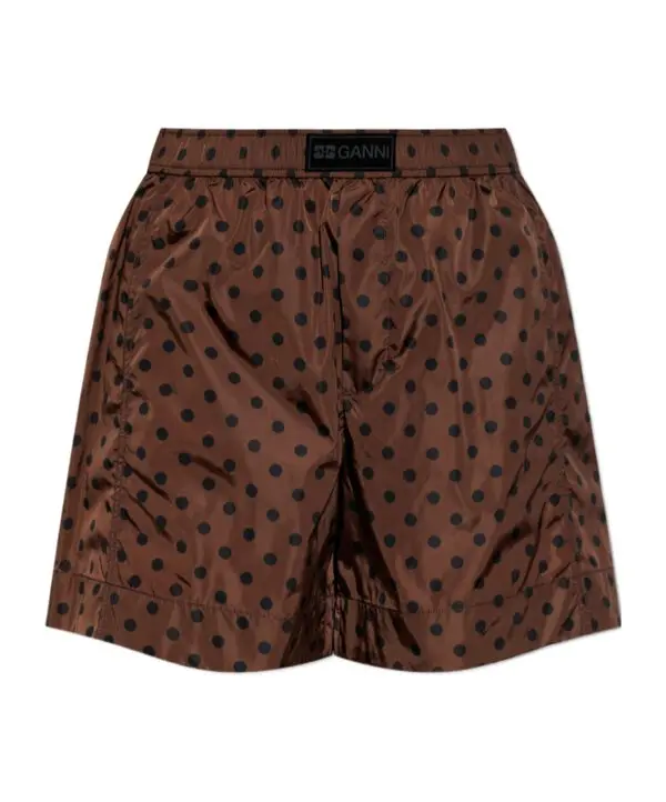 GANNI Polka-dot Logo-patch Shorts - Brown