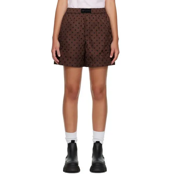 GANNI Polka-dot Logo-patch Shorts - Brown