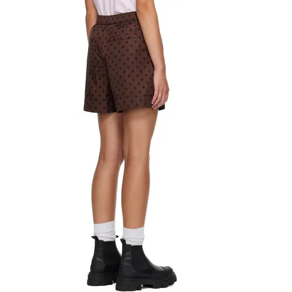 GANNI Polka-dot Logo-patch Shorts - Brown