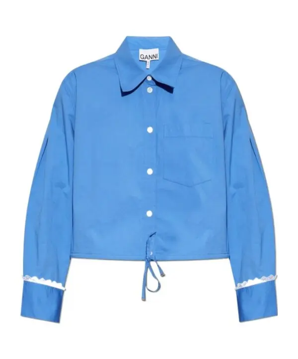 GANNI Lace Trim Drawstring Shirt - Blue