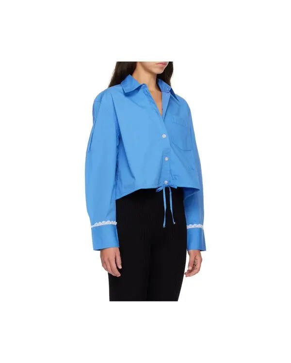 GANNI Lace Trim Drawstring Shirt - Blue