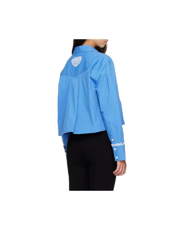 GANNI Lace Trim Drawstring Shirt - Blue