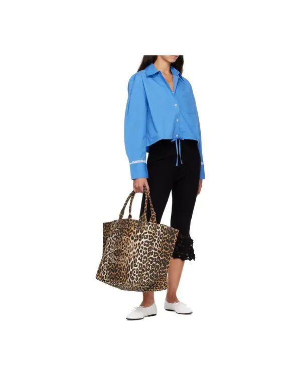 GANNI Lace Trim Drawstring Shirt - Blue