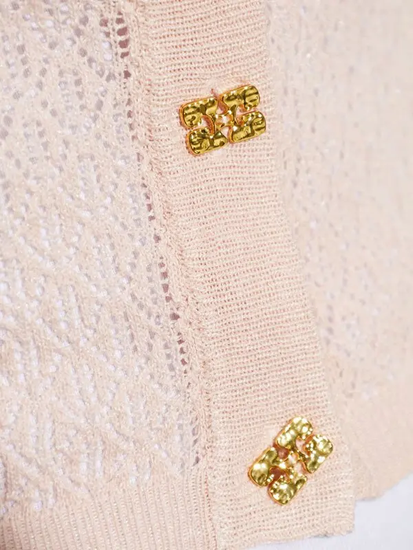 GANNI Pointelle Knit Logo Button Cardigan - No