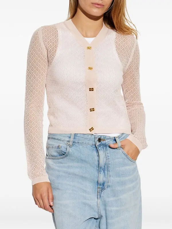 GANNI Pointelle Knit Logo Button Cardigan - No