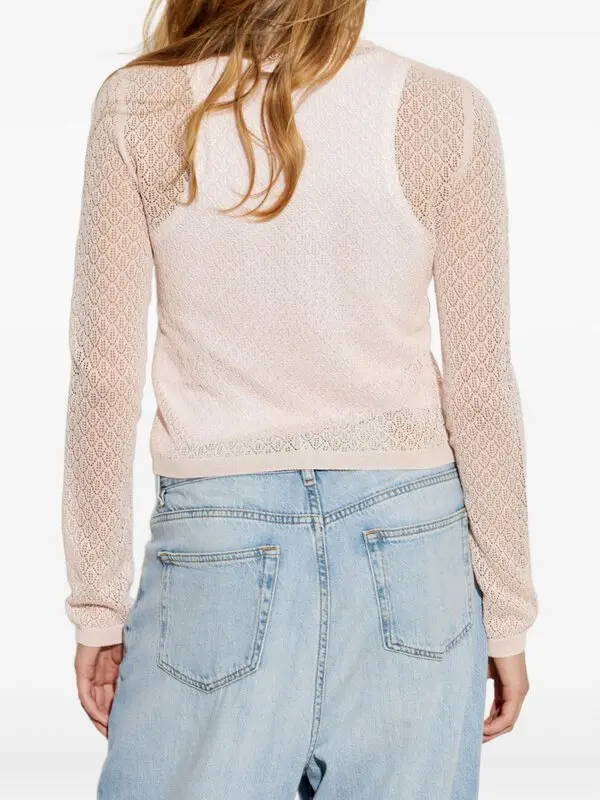 GANNI Pointelle Knit Logo Button Cardigan - No