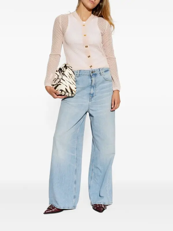 GANNI Pointelle Knit Logo Button Cardigan - No