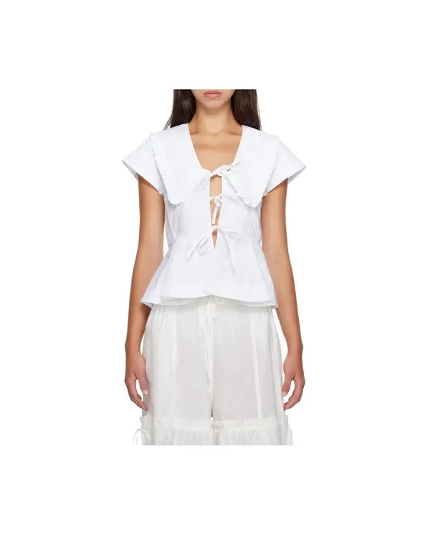 GANNI Peplum Tie-front Top - White