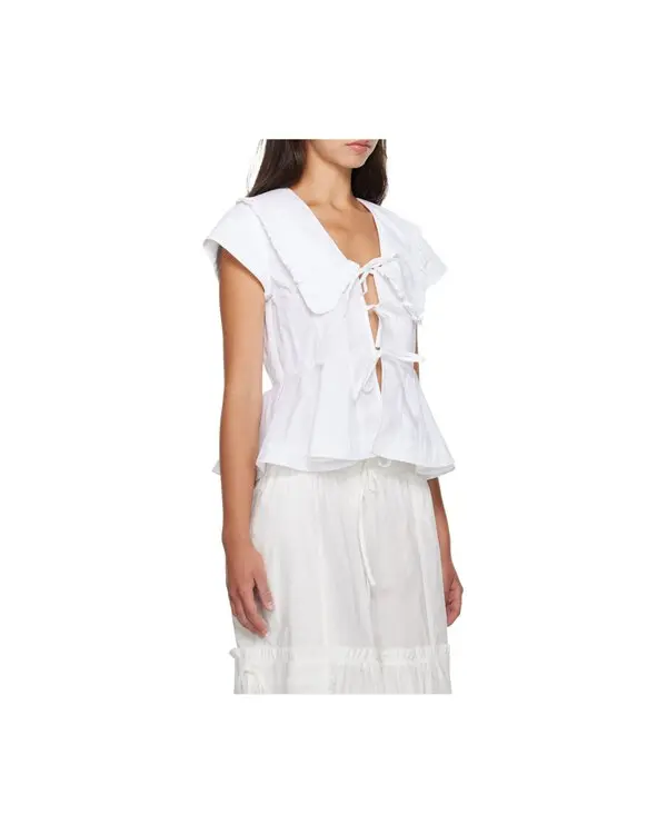 GANNI Peplum Tie-front Top - White