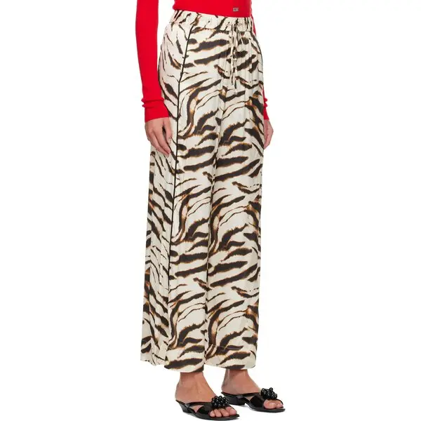 GANNI Zebra Satin Trousers - Egret