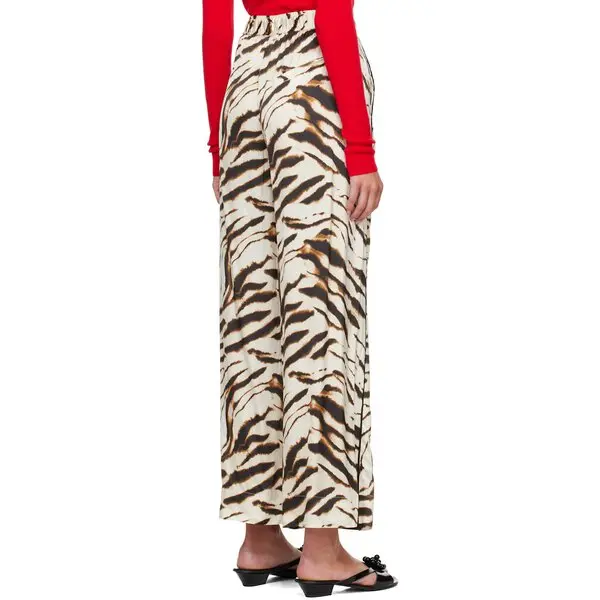 GANNI Zebra Satin Trousers - Egret