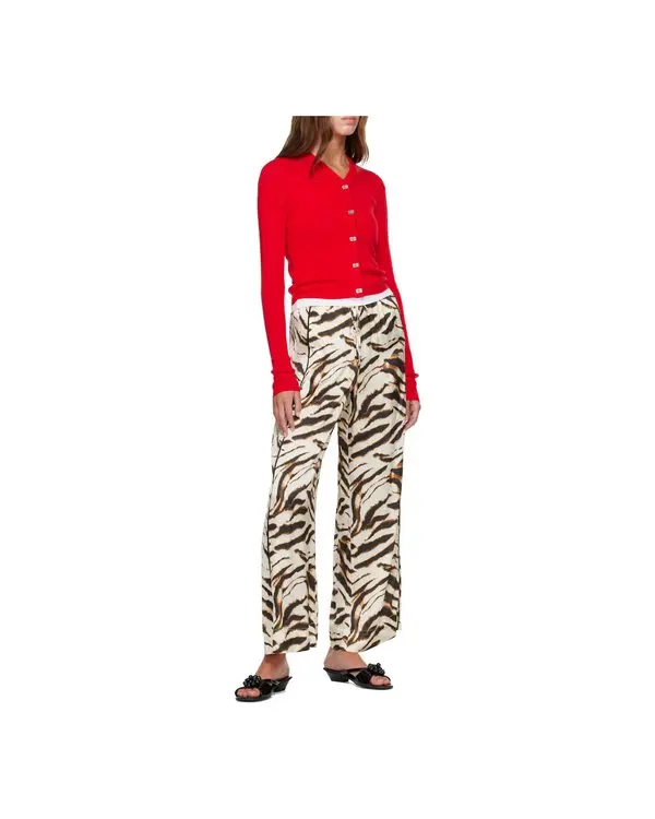 GANNI Zebra Satin Trousers - Egret