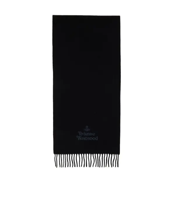 VIVIENNE WESTWOOD Logo Embroidered Fringed Scarf - Black