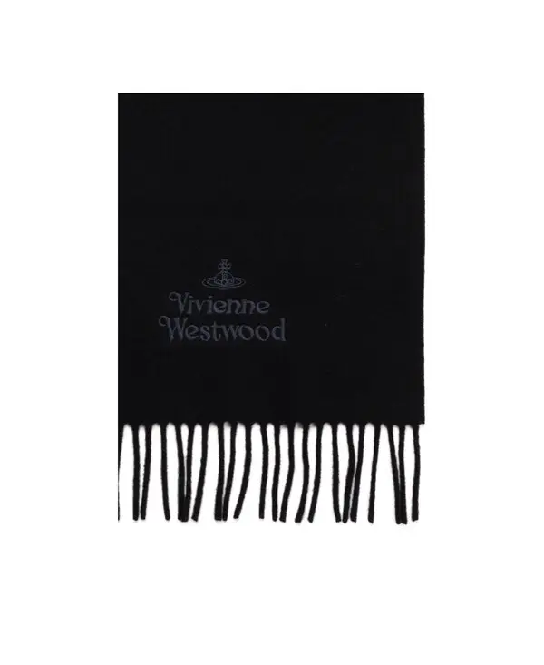 VIVIENNE WESTWOOD Logo Embroidered Fringed Scarf