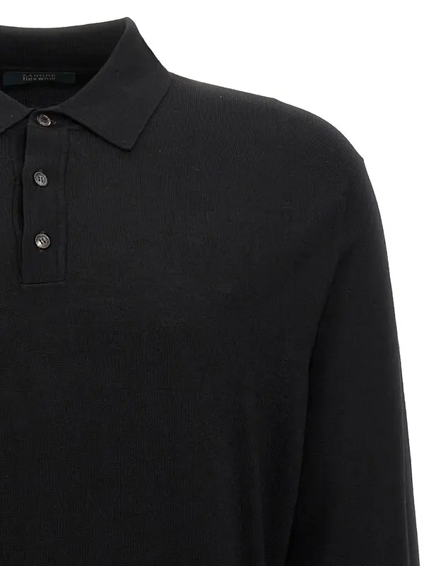 ZANONE Long-sleeved Fine-knit Polo Shirt