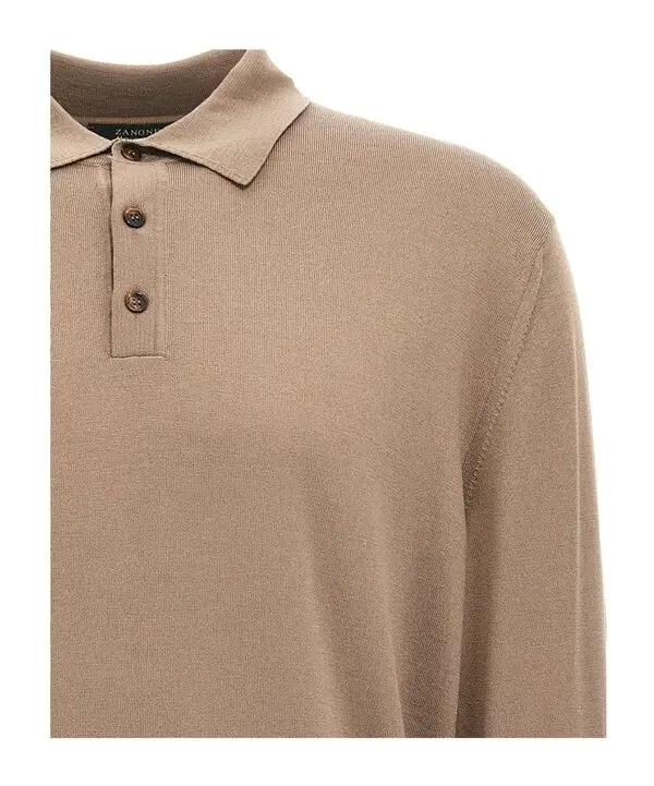 ZANONE Long-sleeved Fine-knit Polo Shirt