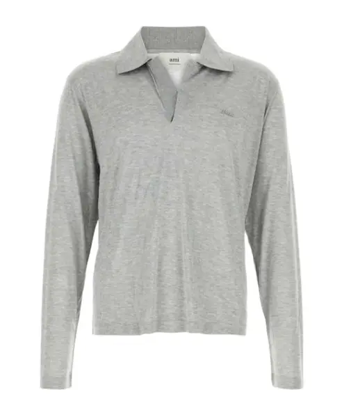 AMI Paris Long-sleeve Polo Shirt - Grey