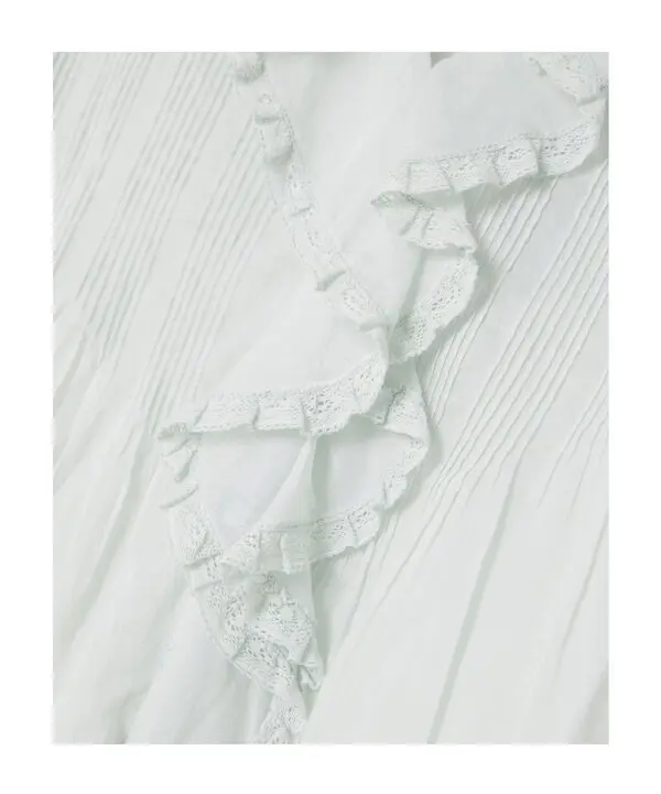 DÔEN Henri Ruffled Organic Cotton Tulle Blouse - Blue