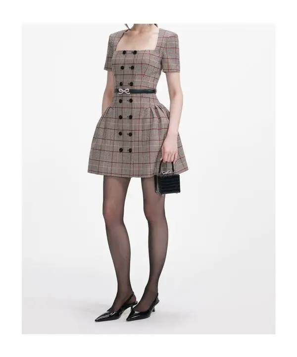 SELF-PORTRAIT Checked Short Sleeve Mini Dress
