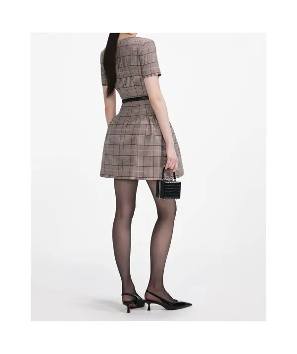 SELF-PORTRAIT Checked Short Sleeve Mini Dress