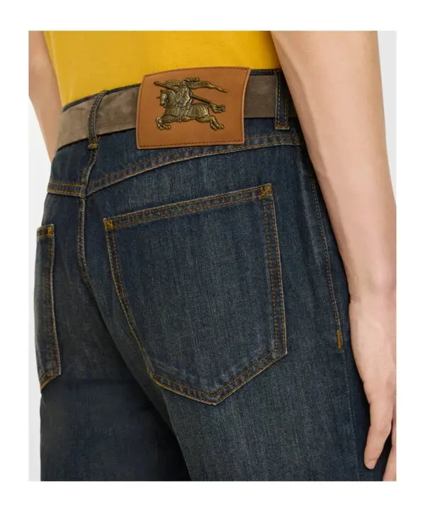 Burberry Slim Fit Jeans With Equestrian Motif Suede Patches