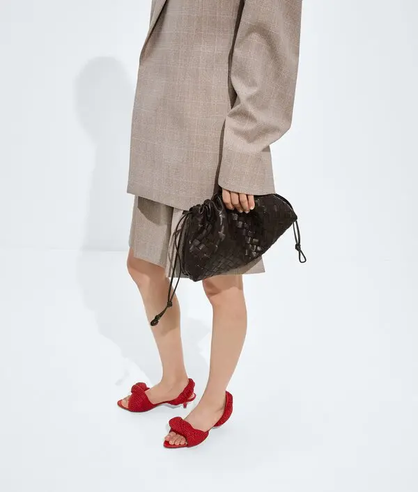 Bottega Veneta Woven Leather Drawstring Pouch With Metal Chain