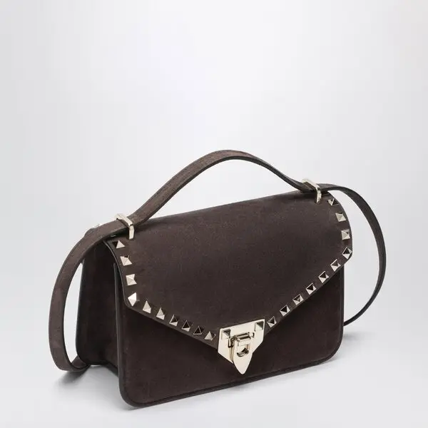 Valentino Garavani Rockstud Small Crossbody Bag In Suede - Brown