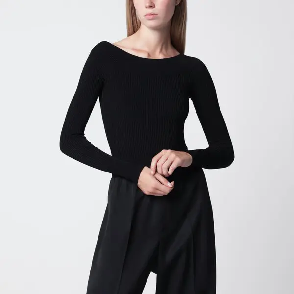 Alaïa Shaping Ribbed Knit Off-shoulder Bodysuit - Black