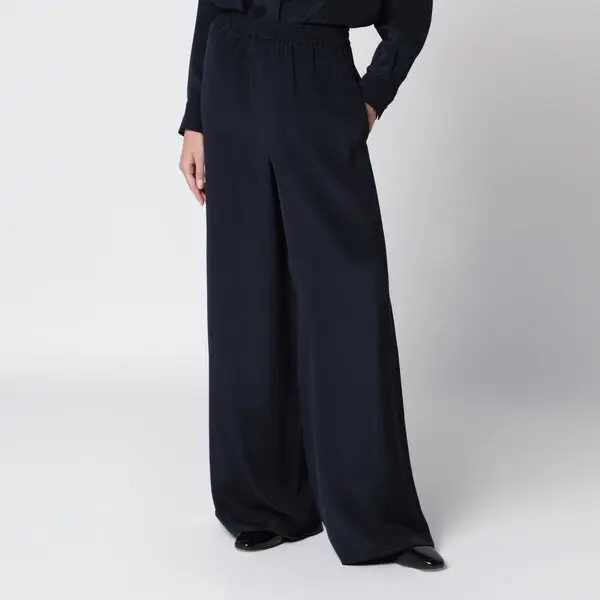 Max Mara Navy Silk Relaxed Wide Leg Trousers - Blue