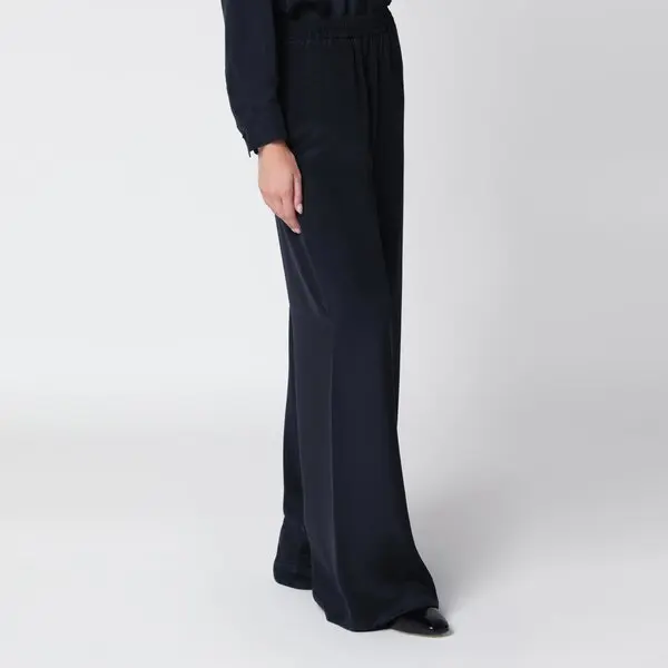 Max Mara Navy Silk Relaxed Wide Leg Trousers